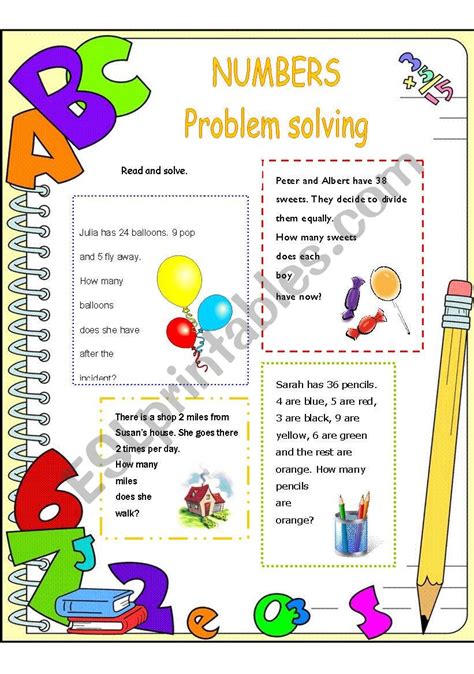 numbers problem solving esl worksheet by fabiola r