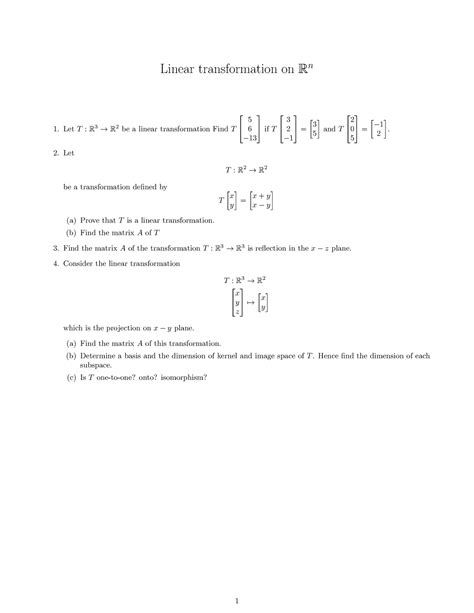5 linear transformation on rn linear transformation on r n let t r 3 → r 2 be a linear