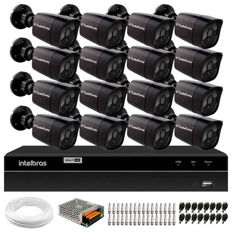 Kit 16 Câmeras Segurança Black Full Hd 1080p Dvr Intelbras Mhdx 3016 c