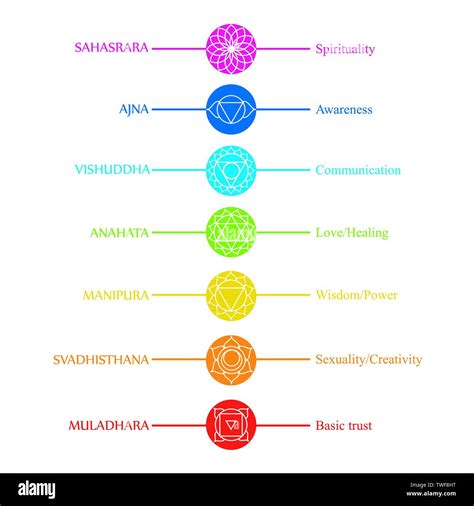 Iconos De Chakras Con Sus Respectivos Colores Nombres Y Sus