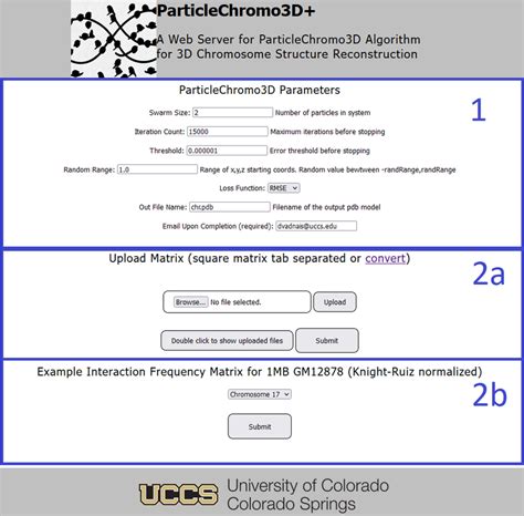 graphical user interface screenshot for the particlechromo3d webserver download scientific