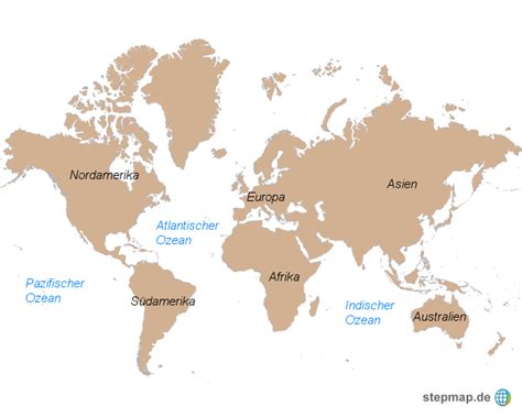 StepMap Weltkarte Kontinente und Ozeane Landkarte für Welt