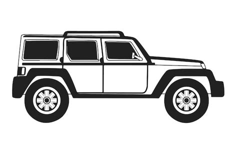 Jeep vehículos línea arte vectores siluetas Vector Premium