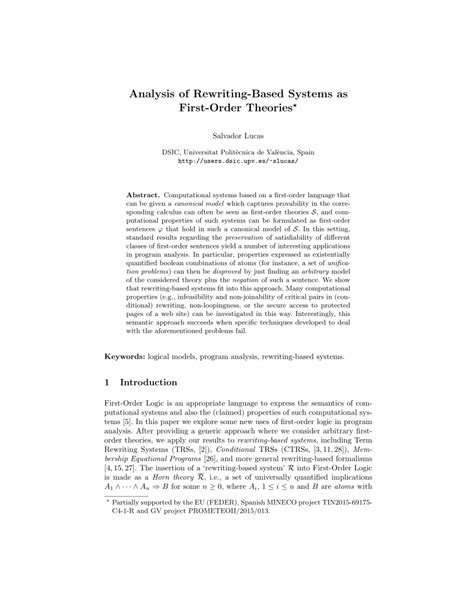 pdf analysis of rewriting based systems as first order theories