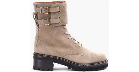 See By Chlo Mallory Suede Buckled Biker Boots Leather In Natural Lyst