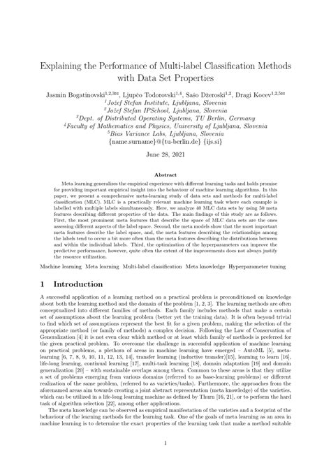 pdf explaining the performance of multi label classification methods with data set properties