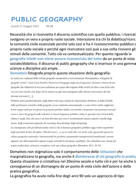 Public Geography Appunti Lezione Geografia Umana Necessit Che Si