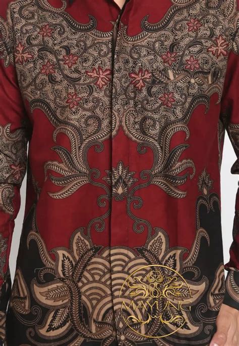 Jual Batik Mayung Gana Maron Kemeja Batik Pria Premium Slimfit Modern