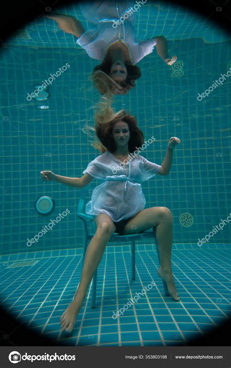Beautiful Woman Long Red Hair Posing Underwater Chair Stock Photo By