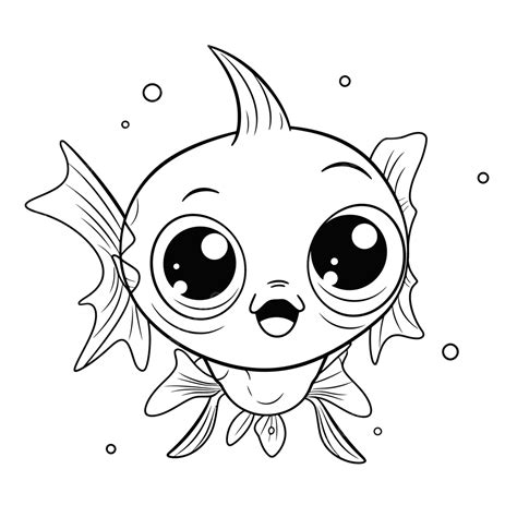Pez Bebé Para Colorear Página Esbozo Dibujo Vector PNG Dibujo De