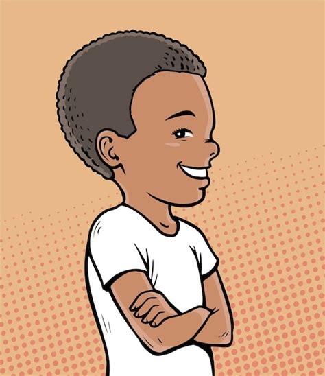 Retrato De Desenho Animado De Um Menino Feliz Um Sorriso No Rosto