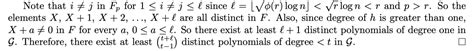 combinatorics lower bound on the number of distinct polynomials of degree less than t