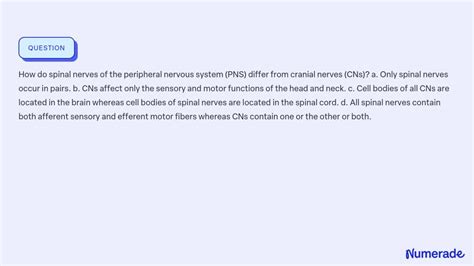 SOLVED How Do Spinal Nerves Of The Peripheral Nervous System PNS