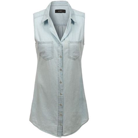 LE3NO Womens Classic Sleeveless Chambray Denim Shirt Dress Sleeveless