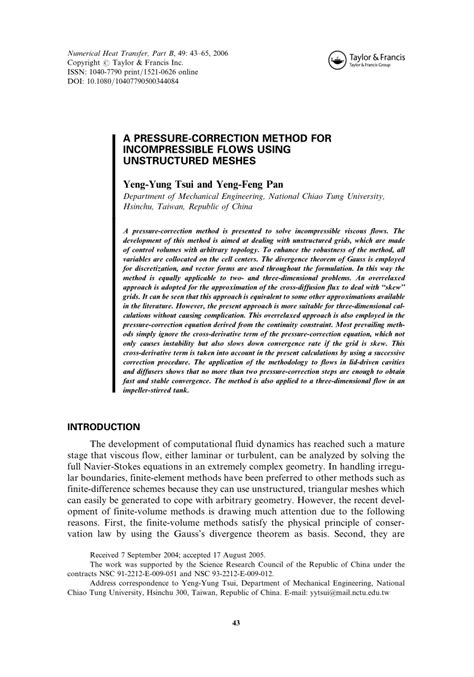 pdf a pressure correction method for incompressible flows using unstructured meshes
