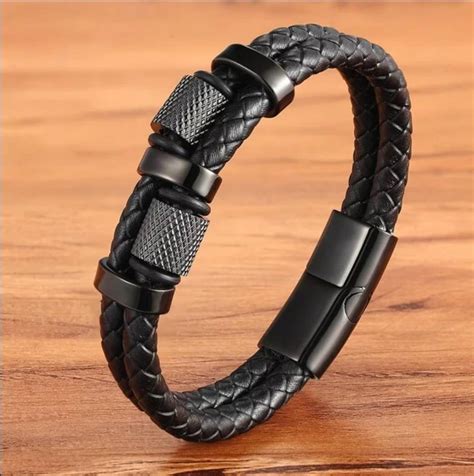 Men S Leather And Stainless Steel Bracelet Etsy