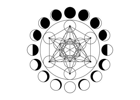 Metatrons Cube Flower Of Life Sacred Geometry Moon Phases Geometric