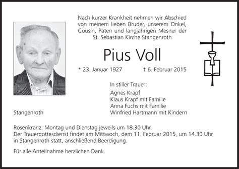 Pius Voll Traueranzeige Trauer InFranken De
