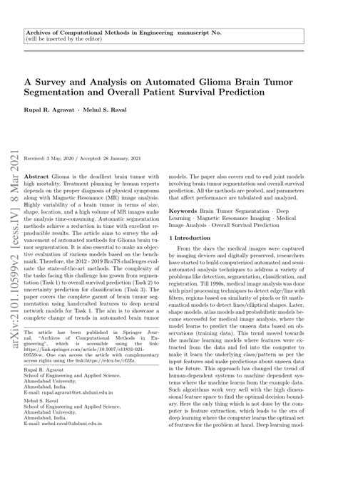 pdf a survey and analysis on automated glioma brain tumor segmentation and overall patient