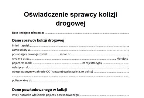 Oświadczenie sprawcy kolizji Wzór do pobrania w PDF DOC DOCX
