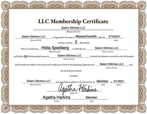 LLC Membership Certificate 2024 Free PDF LLC University