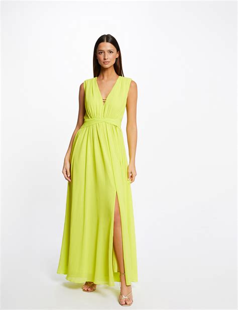 Robe longue évasée fendue anis femme Morgan