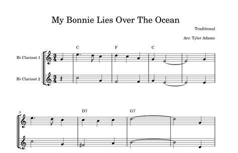 My Bonnie Lies Over The Ocean Easy Clarinet Duet Arr Tyler Adams