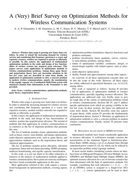 pdf a very brief survey on optimization methods for wireless communication systems