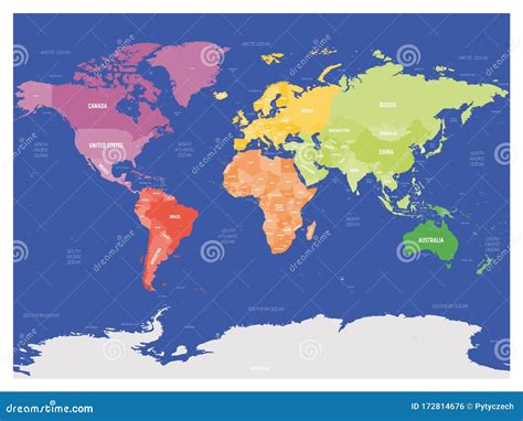 Colorido Mapa Político Del Mundo Dividido En Seis Continentes Con Fondo
