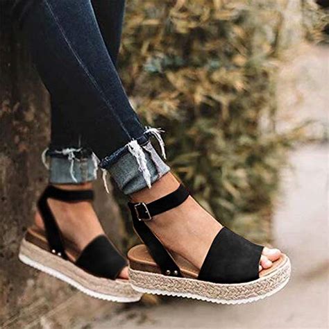 Sandale Femme Compensées Espadrilles Ete Cuir Plateforme Bout Ouvert 5