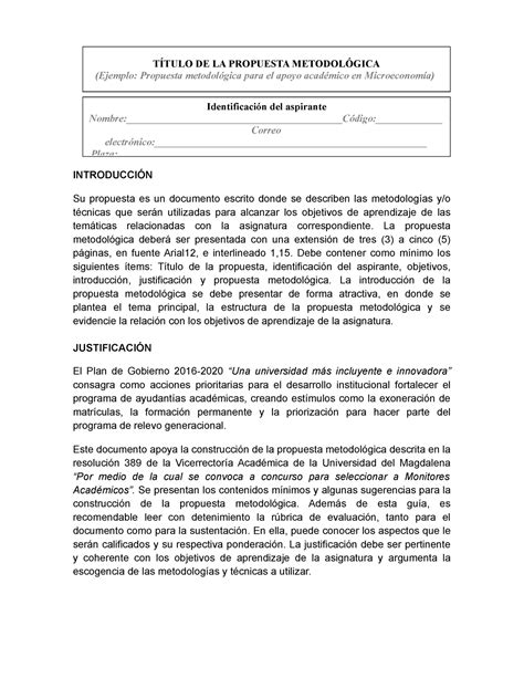 Formato de propuesta metodologica INTRODUCCIÓN Su propuesta es un