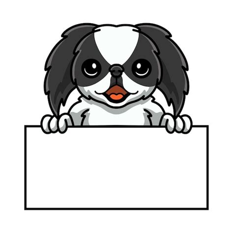 Cute Dibujos Animados De Perro Barbilla Japonesa Con Cartel En Blanco