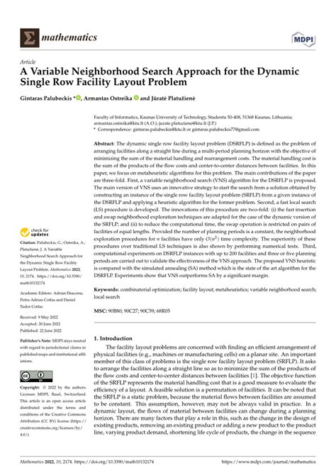 pdf a variable neighborhood search approach for the dynamic single row facility layout problem