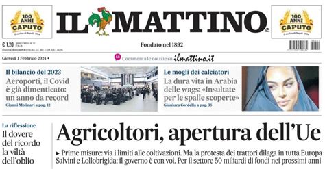 PRIMA PAGINA IL MATTINO OGGI 1 Febbraio 2024 Calcio Napoli 1926