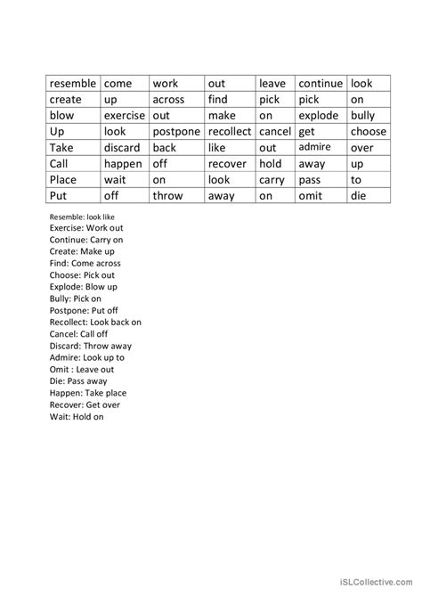 Phrasal verbs test Français FLE fiches pedagogiques pdf doc