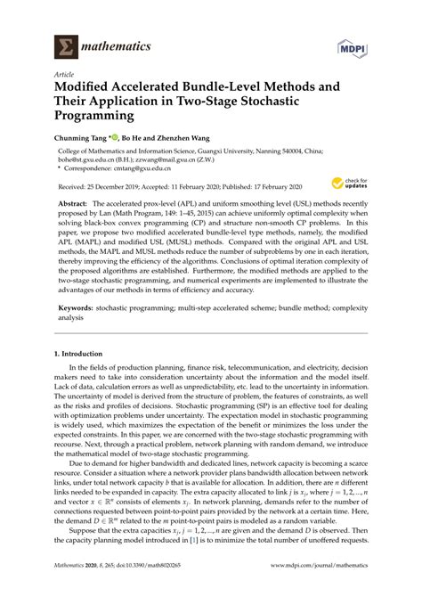 pdf modified accelerated bundle level methods and their application in two stage stochastic