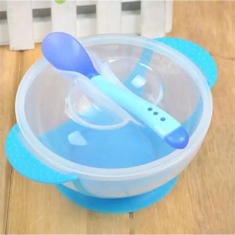 Kit Tigela Bowl Tampa Ventosa e Colher C sensor Temperatura Bebê