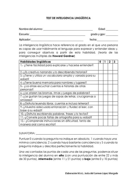 Test De Inteligencia Verbal Lingüística medición Y Funcionamiento