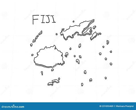 Hand Drawn Of Fiji 3D Map On White Background Stock Vector