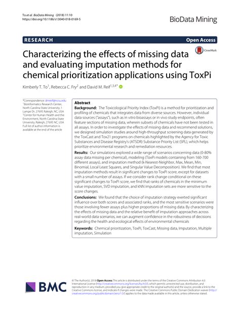 pdf characterizing the effects of missing data and evaluating imputation methods for chemical