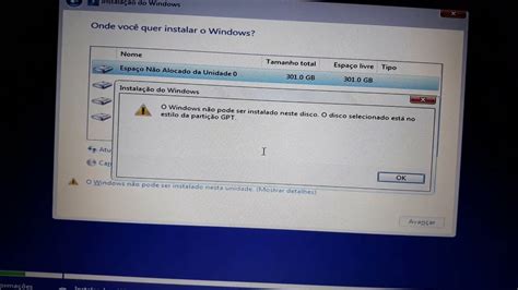 O Windows não pode ser instalado neste disco o disco selecionado está