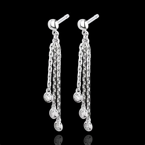 Boucles D Oreilles Or Blanc 18 Carats Pendants Cascade Bijoux Edenly