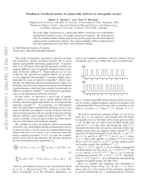 pdf nonlinear localized modes at phase slip defects in waveguide arrays mario j molina