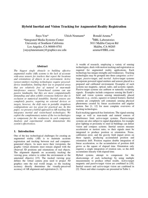 hybrid inertial and vision tracking for augmented reality registration download free pdf