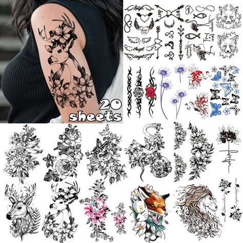 20 Feuilles Faux Tatouage Tatouage Ephemere Femme 3D Fleur Bras