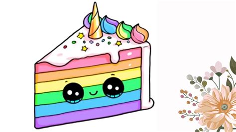 How To Draw A Unicorn Rainbow Cake Slice Cute And Easy Step By Step