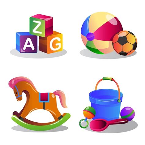 Conjunto de iconos de artículos para bebés con juguetes y accesorios