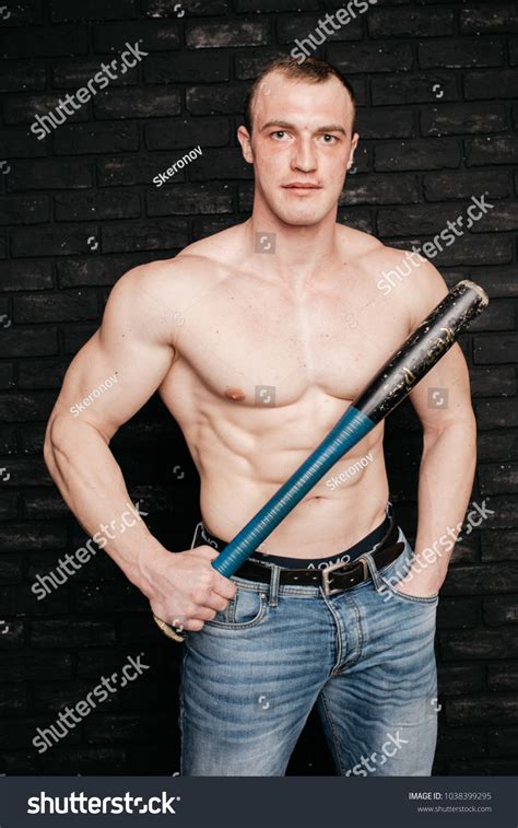 Brutal Man Bodybuilder Pumped Muscles Posing Stock Photo 1038399295