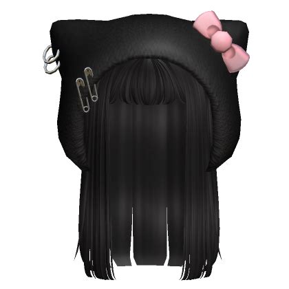 Hime Cut W Kitten Hood Pink Bow In Black Roblox