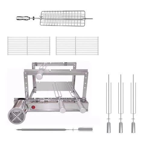 Churrasqueira Inox Gira Grill Motor Redondo Espetos Grelhas